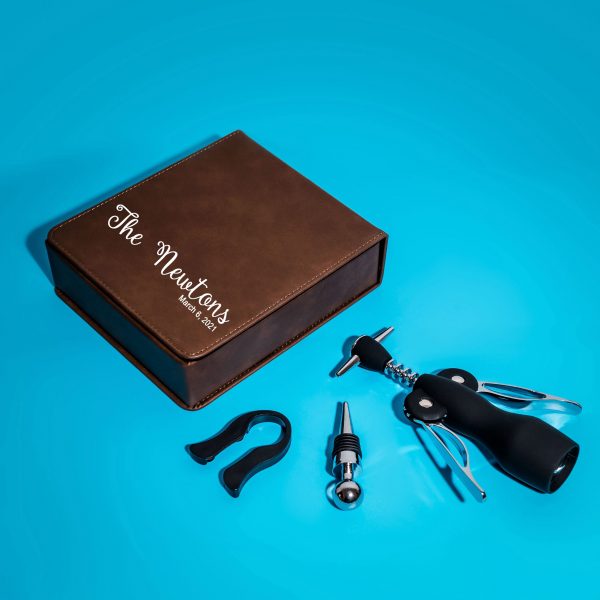 Personalized Wine Set - Brown Leather - Group Therapy Wine
